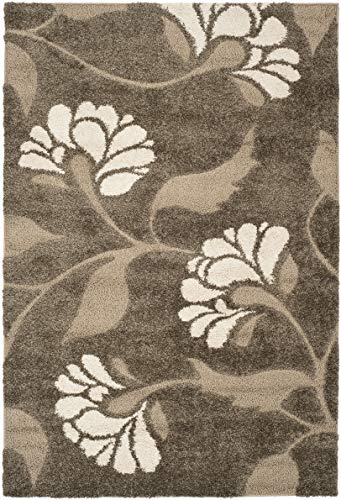 SAFAVIEH Florida Shag Collection 5'3" x 7'6" Smoke / Beige SG459 Floral Non-Shedding Living Room Bedroom Dining Room Entryway Plush 1.2-inch Thick Area Rug