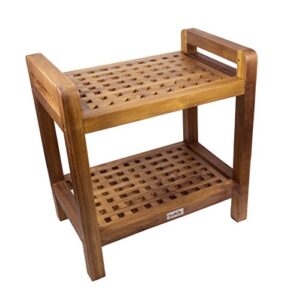 seateak 60026 shower & spa seat, rectangular-grate, w/lower shelf-oiled finish (kd), 19.5″ x 12.75″ x 20.25″