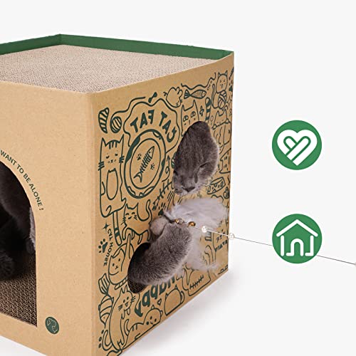 Cat Cardboard House with 2 Story Scratch Pads Cat Play House for Indoor Cats Corrugated Scratcher Box Cat Scratching Toy for Cat Birthday, Hideout for Bunny Small Animals.