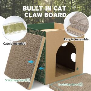 Cat Cardboard House with 2 Story Scratch Pads Cat Play House for Indoor Cats Corrugated Scratcher Box Cat Scratching Toy for Cat Birthday, Hideout for Bunny Small Animals.