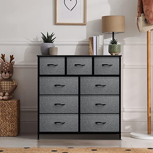 Sorbus Dresser with 9 Drawers - Furniture Storage Chest Tower Unit for Bedroom, Hallway, Closet, Office Organization - Steel Frame, Wood Top, Easy Pull Fabric Bins (9 Drawers, Black)