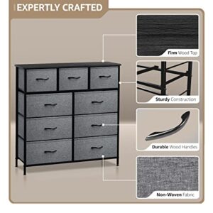 Sorbus Dresser with 9 Drawers - Furniture Storage Chest Tower Unit for Bedroom, Hallway, Closet, Office Organization - Steel Frame, Wood Top, Easy Pull Fabric Bins (9 Drawers, Black)