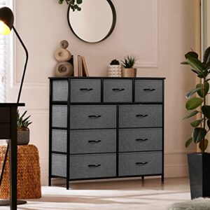 Sorbus Dresser with 9 Drawers - Furniture Storage Chest Tower Unit for Bedroom, Hallway, Closet, Office Organization - Steel Frame, Wood Top, Easy Pull Fabric Bins (9 Drawers, Black)