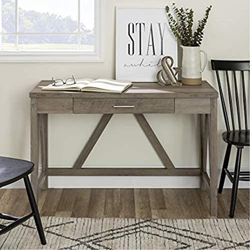 Walker Edison Rustic Farmhouse Wood Computer Writing Desk Home Office Workstation Small, 46 Inch, Grey