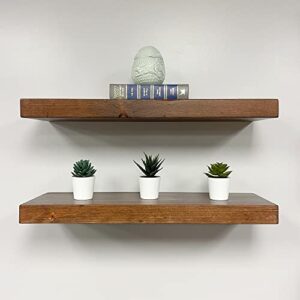 URBANDI, Rustic Floating Shelves, Set of 2, Hidden Bracket, Solid Wood, Heavy Duty, Wall Mounted Shelves, (Provincial, 36Wx12D)