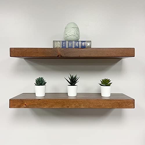 URBANDI, Rustic Floating Shelves, Set of 2, Hidden Bracket, Solid Wood, Heavy Duty, Wall Mounted Shelves, (Provincial, 36Wx12D)