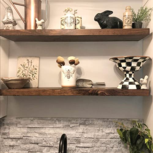 URBANDI, Rustic Floating Shelves, Set of 2, Hidden Bracket, Solid Wood, Heavy Duty, Wall Mounted Shelves, (Provincial, 36Wx12D)