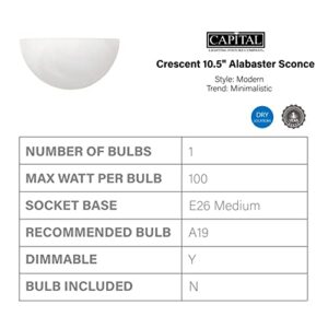 Capital Lighting 1681MW Crescent Modern Minimalistic Faux White Alabaster Glass Bowl Wall Sconce, 1-Light 100 Watt, 5"H x 10"W, Matte White