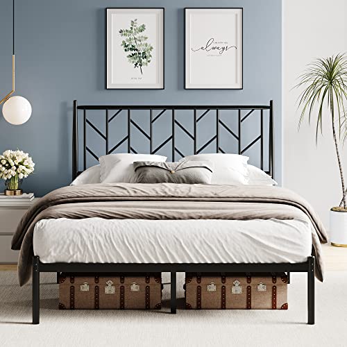 HOOMIC Queen Size Metal Platform Bed Frame with Headboard, Under Bed Storage, Noise Free, No Box Spring Needed, 12 Durable Ribs, Easy Assembly, Black