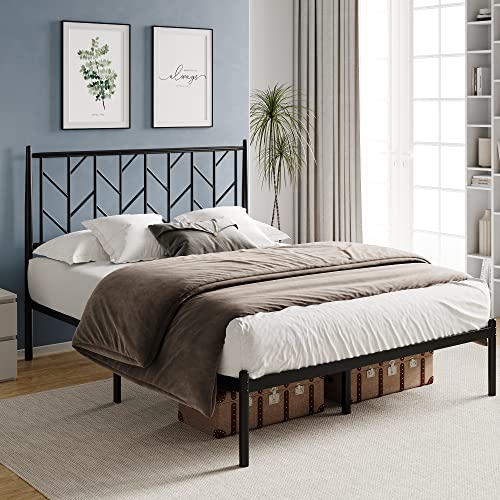 HOOMIC Queen Size Metal Platform Bed Frame with Headboard, Under Bed Storage, Noise Free, No Box Spring Needed, 12 Durable Ribs, Easy Assembly, Black