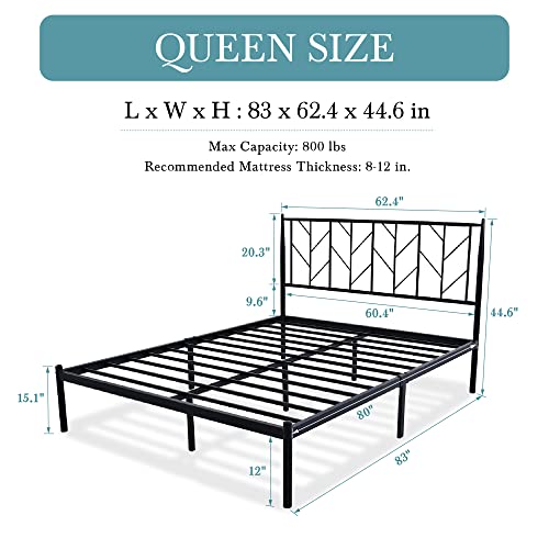 HOOMIC Queen Size Metal Platform Bed Frame with Headboard, Under Bed Storage, Noise Free, No Box Spring Needed, 12 Durable Ribs, Easy Assembly, Black