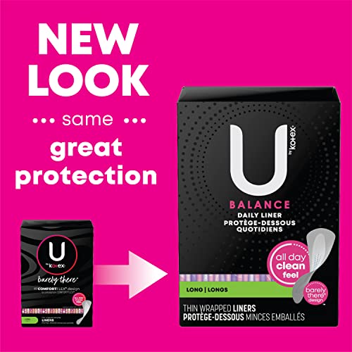 U by Kotex Barely There Thin Panty Liners, Light Absorbency, Long, Unscented, 450 Count (5 Packs of 90) (Packaging May Vary)