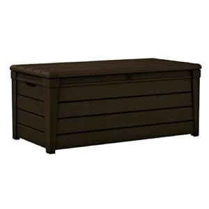 keter brightwood 120 gallon outdoor resin garden patio storage furniture deck box