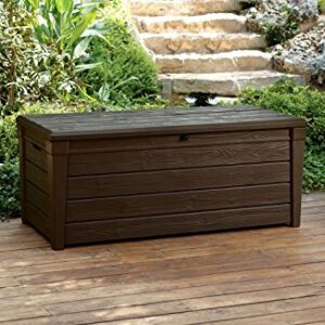 Keter Brightwood 120 Gallon Outdoor Resin Garden Patio Storage Furniture Deck Box