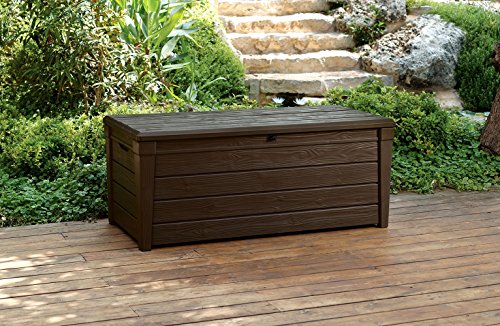 Keter Brightwood 120 Gallon Outdoor Resin Garden Patio Storage Furniture Deck Box