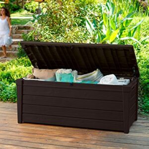 Keter Brightwood 120 Gallon Outdoor Resin Garden Patio Storage Furniture Deck Box