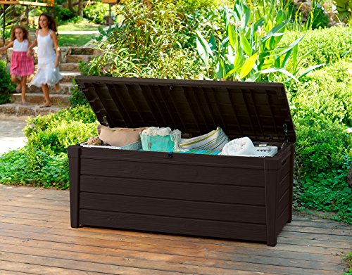 Keter Brightwood 120 Gallon Outdoor Resin Garden Patio Storage Furniture Deck Box