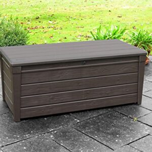 Keter Brightwood 120 Gallon Outdoor Resin Garden Patio Storage Furniture Deck Box