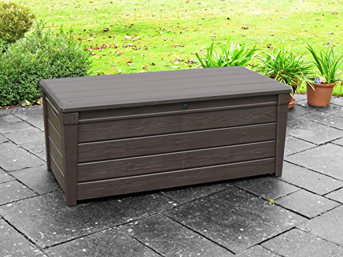 Keter Brightwood 120 Gallon Outdoor Resin Garden Patio Storage Furniture Deck Box