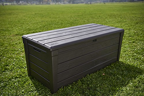 Keter Brightwood 120 Gallon Outdoor Resin Garden Patio Storage Furniture Deck Box