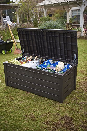 Keter Brightwood 120 Gallon Outdoor Resin Garden Patio Storage Furniture Deck Box