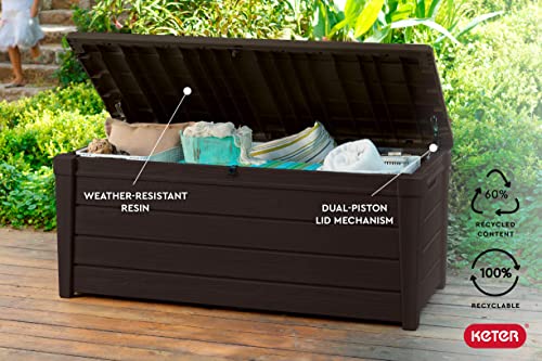 Keter Brightwood 120 Gallon Outdoor Resin Garden Patio Storage Furniture Deck Box