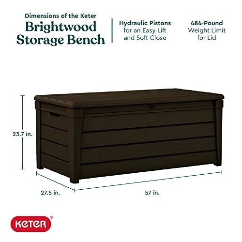 Keter Brightwood 120 Gallon Outdoor Resin Garden Patio Storage Furniture Deck Box