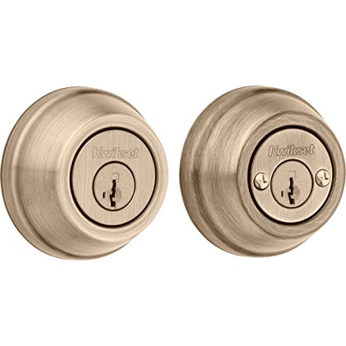 Kwikset 599 5 SMT Double Cylinder Gate latch Deadbolt in Antique Brass