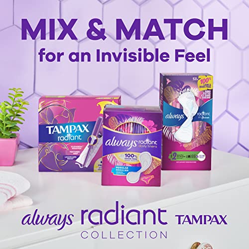 Always Radiant Feminine Pads For Women, Size 3 Extra Heavy Flow Absorbency, With Flexfoam, With Wings, Unscented, 66 Count