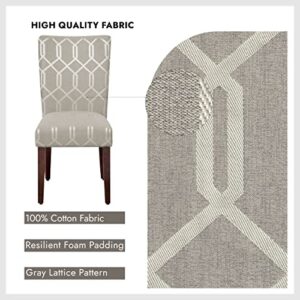 HomePop Parsons Classic Upholstered Accent Dining Chair, Set of 2, Pewter Grey and Lattice Cream