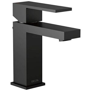 delta faucet modern matte black bathroom faucet single hole, matte black single hole bathroom faucet, bathroom sink faucet, black vanity faucet, drain assembly, matte black 567lf-blgpm-pp