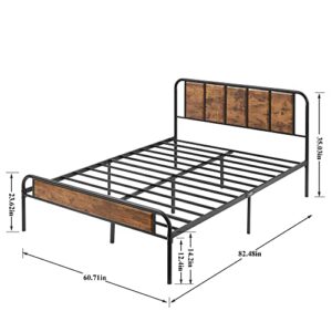 VECELO Bed Frame Size Heavy Duty Metal Platform with Wooden Headboard Footboard Mattress Foundation 12 Strong Steel Slats Support Under Bed Storage/Easy Assemble