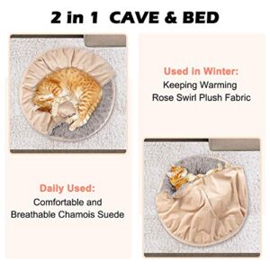 GASUR Small Dog Bed & Cat Bed, Round Donut Calming Dog Beds for Small Dogs, 23"/26" Anti-Anxiety Cave Bed with Hooded Blanket, Cozy Puppy Bed and Cat Beds for Indoor Cats, Machine Washable Pet Bed 23"