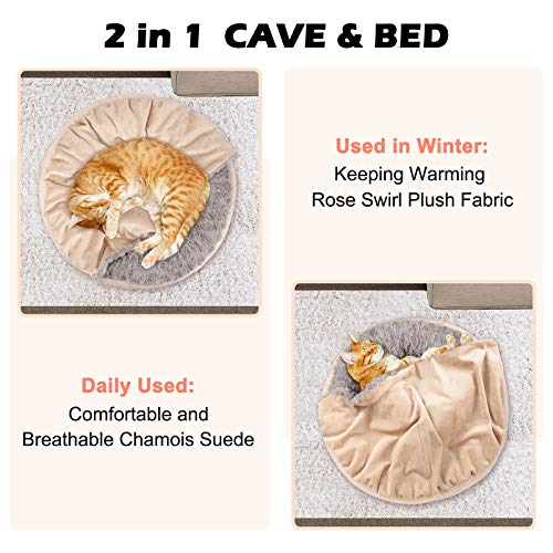 GASUR Small Dog Bed & Cat Bed, Round Donut Calming Dog Beds for Small Dogs, 23"/26" Anti-Anxiety Cave Bed with Hooded Blanket, Cozy Puppy Bed and Cat Beds for Indoor Cats, Machine Washable Pet Bed 23"