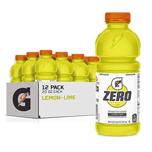 gatorade zero sugar thirst quencher, lemon-lime, 20 fl oz (pack of 12)