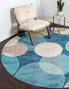 unique loom chromatic collection modern bokeh & vibrant abstract area rug for any home décor, 8′ 0″ x 8′ 0″, navy blue/beige