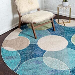 Unique Loom Chromatic Collection Modern Bokeh & Vibrant Abstract Area Rug for Any Home Décor, 8' 0" x 8' 0", Navy Blue/Beige