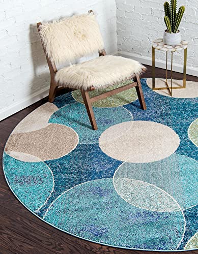 Unique Loom Chromatic Collection Modern Bokeh & Vibrant Abstract Area Rug for Any Home Décor, 8' 0" x 8' 0", Navy Blue/Beige