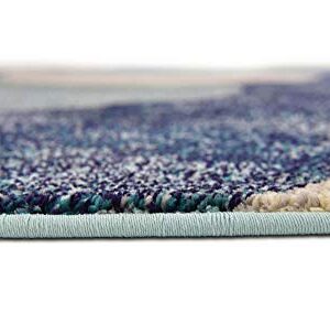 Unique Loom Chromatic Collection Modern Bokeh & Vibrant Abstract Area Rug for Any Home Décor, 8' 0" x 8' 0", Navy Blue/Beige