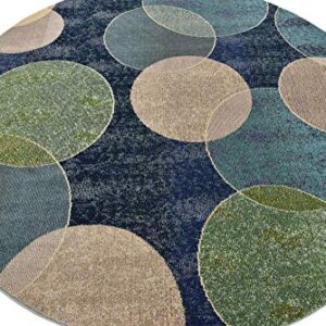 Unique Loom Chromatic Collection Modern Bokeh & Vibrant Abstract Area Rug for Any Home Décor, 8' 0" x 8' 0", Navy Blue/Beige