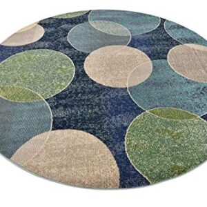 Unique Loom Chromatic Collection Modern Bokeh & Vibrant Abstract Area Rug for Any Home Décor, 8' 0" x 8' 0", Navy Blue/Beige