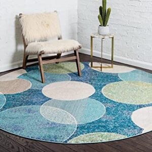 Unique Loom Chromatic Collection Modern Bokeh & Vibrant Abstract Area Rug for Any Home Décor, 8' 0" x 8' 0", Navy Blue/Beige