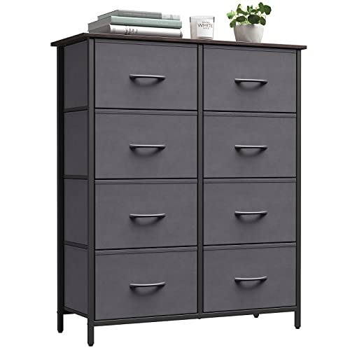 Lifewit Dresser for Bedroom, Chest of Drawers with 8 Fabric Dressers, Storage Tower Bins Units for Closet, Living Room, Hallway, Dormitory, Office Organization, Steel Frame&Wood Top, Dark Grey