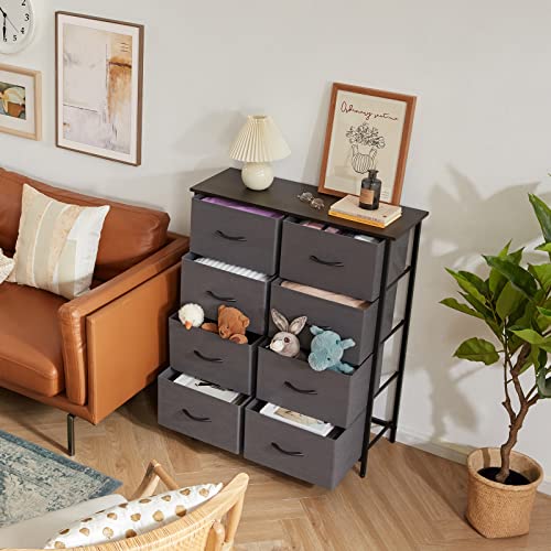 Lifewit Dresser for Bedroom, Chest of Drawers with 8 Fabric Dressers, Storage Tower Bins Units for Closet, Living Room, Hallway, Dormitory, Office Organization, Steel Frame&Wood Top, Dark Grey