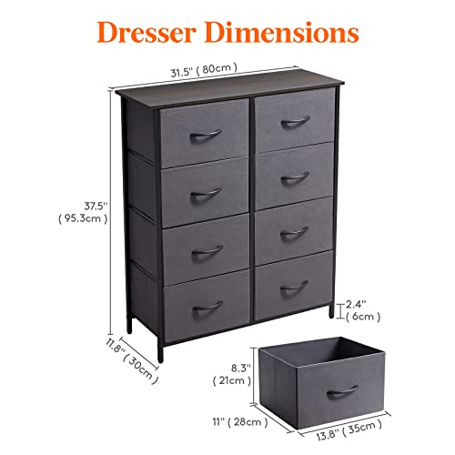 Lifewit Dresser for Bedroom, Chest of Drawers with 8 Fabric Dressers, Storage Tower Bins Units for Closet, Living Room, Hallway, Dormitory, Office Organization, Steel Frame&Wood Top, Dark Grey