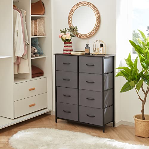 Lifewit Dresser for Bedroom, Chest of Drawers with 8 Fabric Dressers, Storage Tower Bins Units for Closet, Living Room, Hallway, Dormitory, Office Organization, Steel Frame&Wood Top, Dark Grey