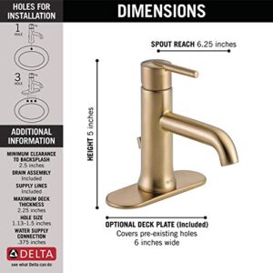 Delta Faucet Trinsic Single Hole Bathroom Faucet, Gold Bathroom Faucet, Single Handle Bathroom Faucet, Metal Drain Assembly, Champagne Bronze 559LF-CZMPU