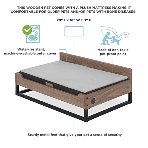 Wooden Dog Bed and Dog Couch with Water-Resistant Mattress, Small to Medium Elevated Pet Bed with Calming mattress, Greenguard Gold Certified, Dog Beds & Furniture, Milo - TailZzz