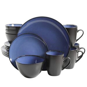 gibson soho lounge round reactive glaze stoneware dinnerware set, service for 4 (16pc), blue, soho round.