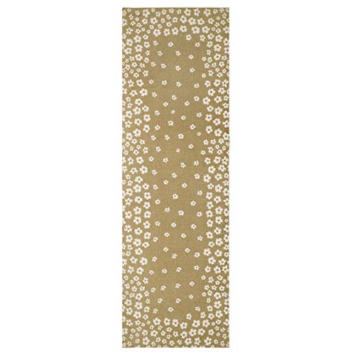 Superior 100% Cotton Printed Wildflower Runner Rug, 2' 6" x 8', Beige